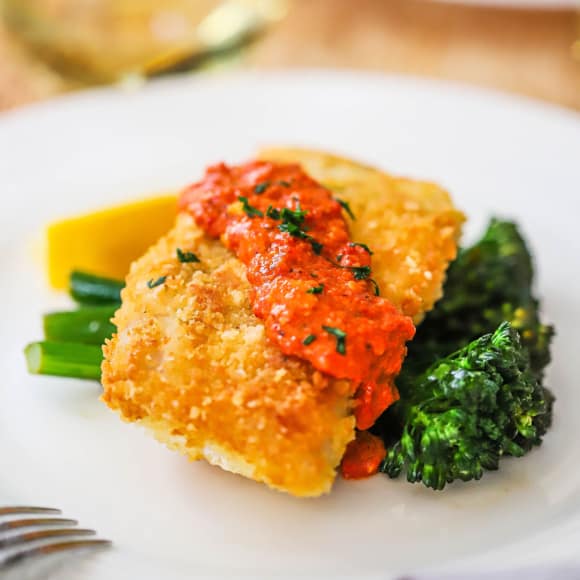 Parmesan-Crusted Cod with Romesco | How To Feed A Loon